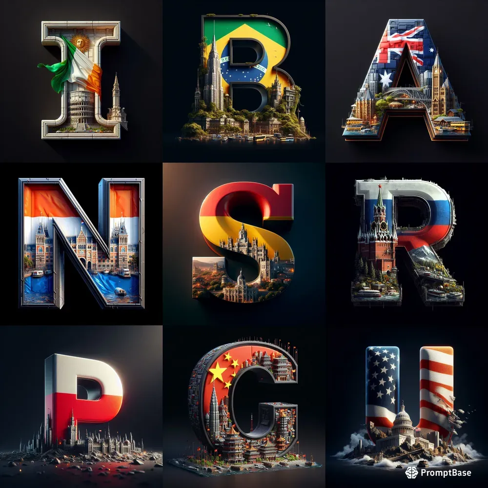 Letters Representing Countries DALL·E Prompt | PromptBase