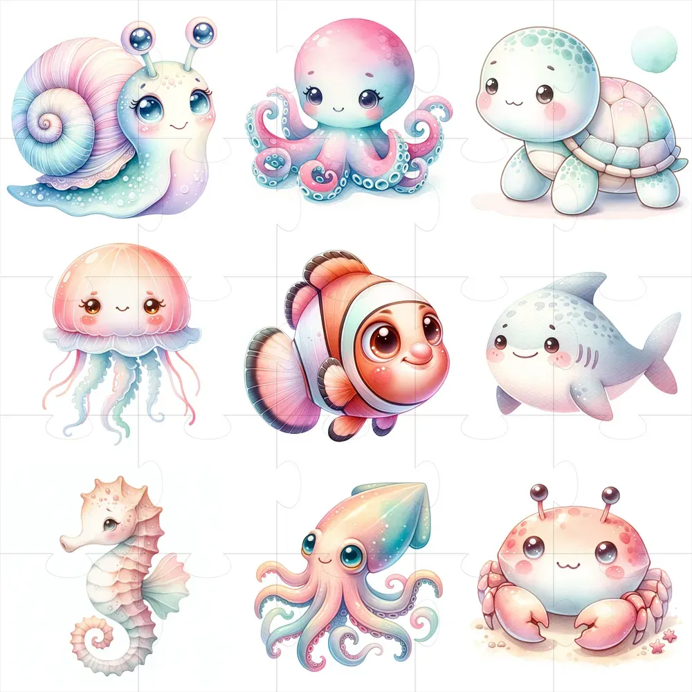 Cute Sea Animals Watercolor Illustrations DALL·E Prompt | PromptBase