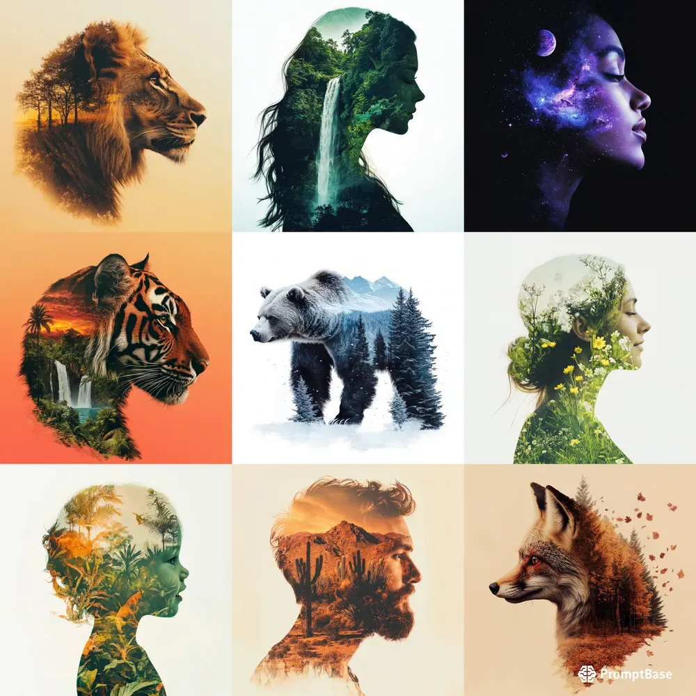 Double Exposures In Distinctive Style Midjourney Prompt | PromptBase