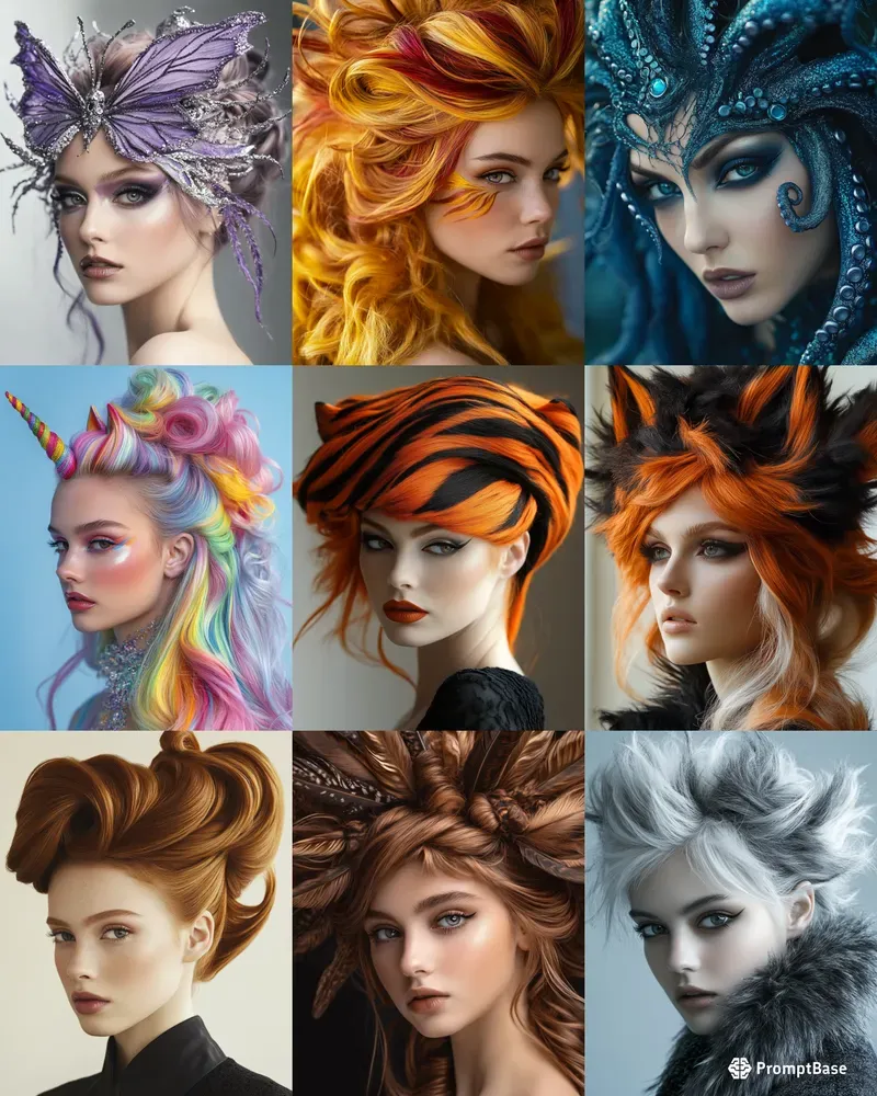 Creative Hair Designs Shaped Like Animals Midjourney Prompt | PromptBase