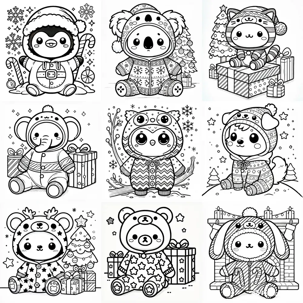 Kawaii Christmas Plush Coloring Pages DALL·E Prompt | PromptBase
