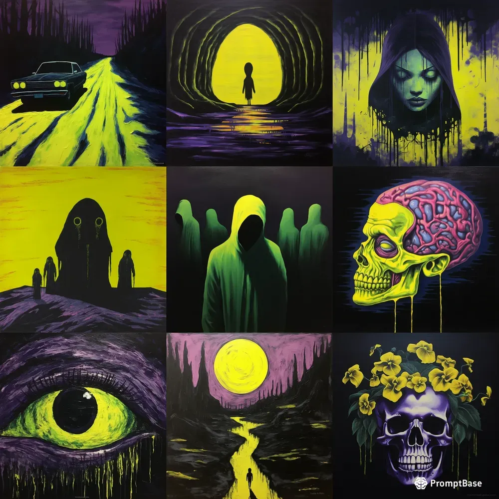 Creepy Neon Paintings Midjourney Prompt | PromptBase