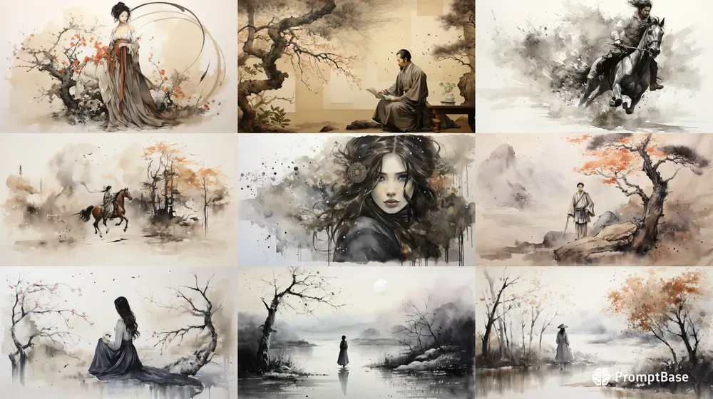 Natures And Spirits In Korean Ink Paintings Midjourney Prompt | PromptBase