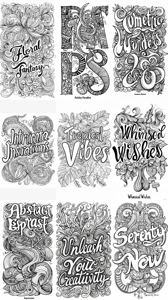 Intricate Word Art Coloring Pages Midjourney Prompt | PromptBase