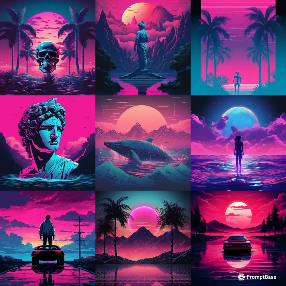 Vaporwave Aesthetics Poster Designs Midjourney Prompt | PromptBase
