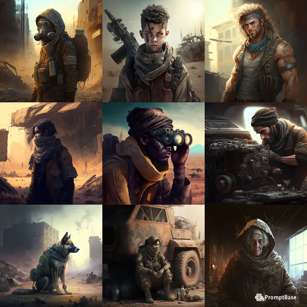 Post-apocalyptic Role Play Characters Midjourney Prompt | PromptBase