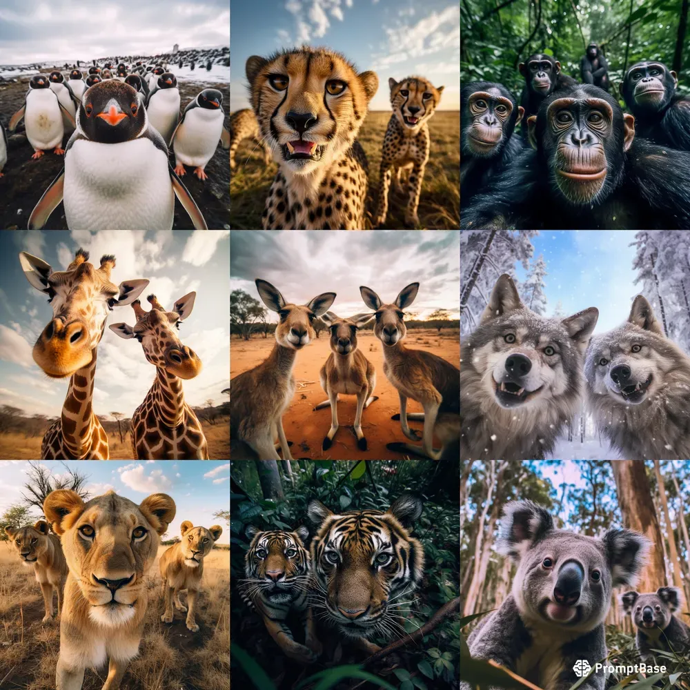 Animal Selfie Snapshots Of The Wilds Midjourney Prompt | PromptBase