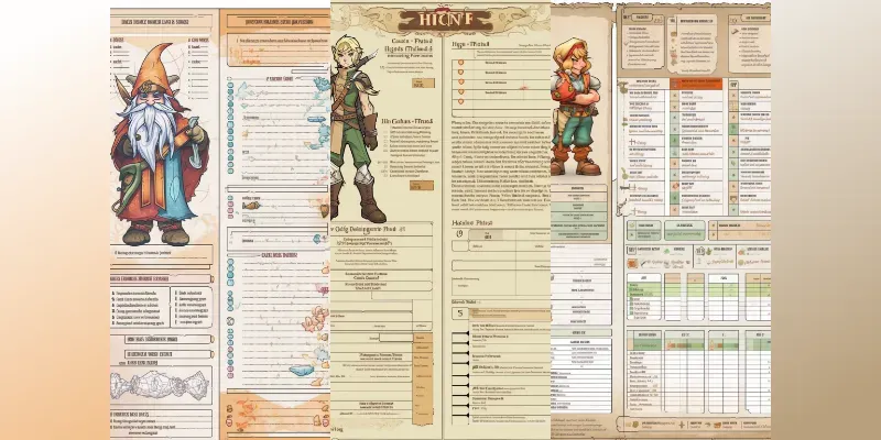 Detailed Print Ready RPG Character Sheets Midjourney Prompt | PromptBase
