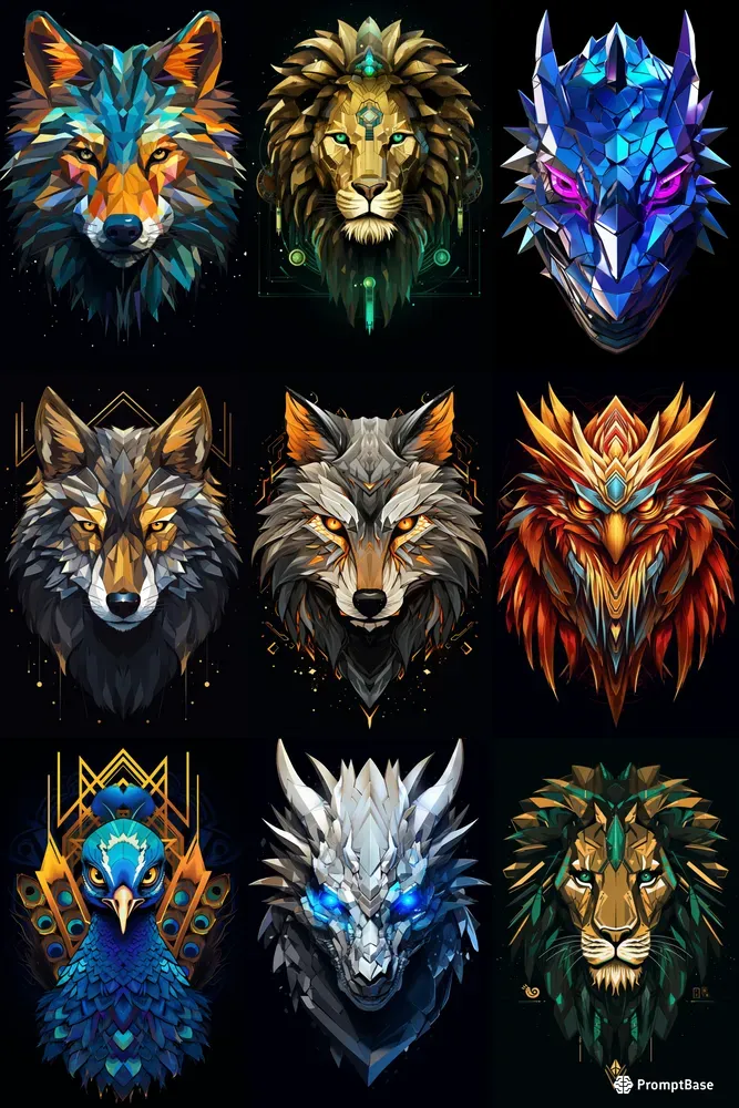 Geometric Animals Portraits Ciphers Midjourney Prompt | PromptBase