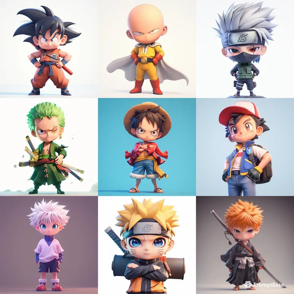 3D Render Chibi Manga Characters Midjourney Prompt | PromptBase
