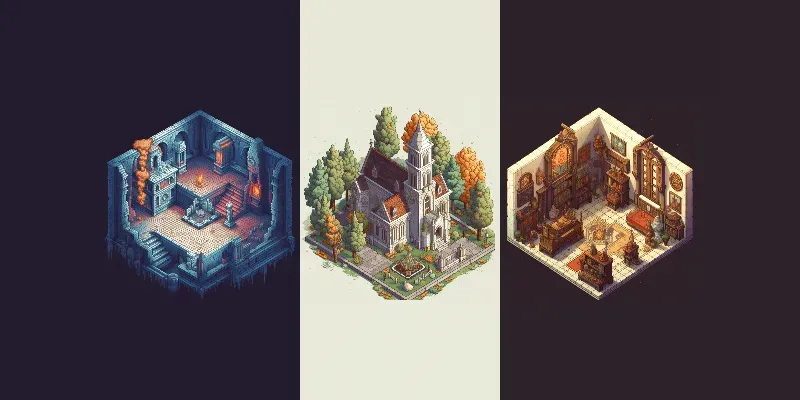 Isometric Pixel Art Locations Midjourney Prompt | PromptBase