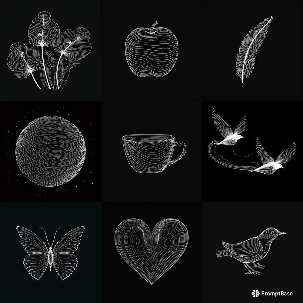 Simple Minimalist Fine White Line Art Midjourney Prompt | PromptBase