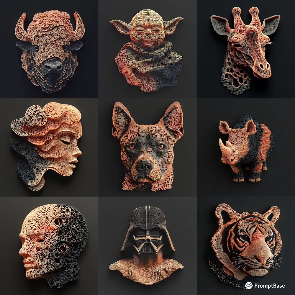 Intricate Organic Forms 3D Characters Midjourney Prompt | PromptBase