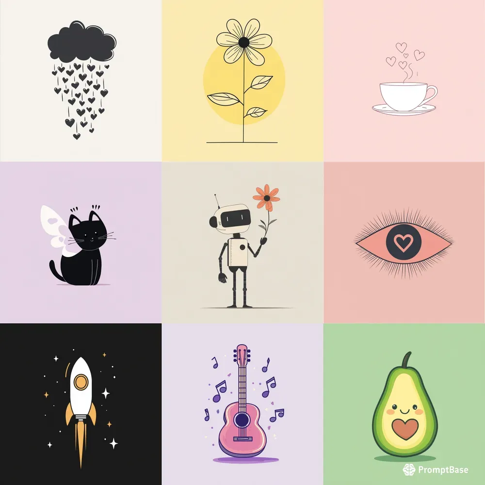 Minimalist Clipart Illustrations Midjourney Prompt | PromptBase
