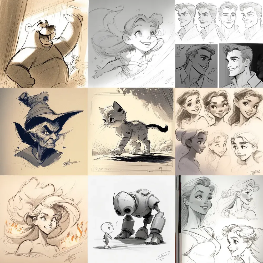 Disney Sketches Midjourney Prompt | PromptBase