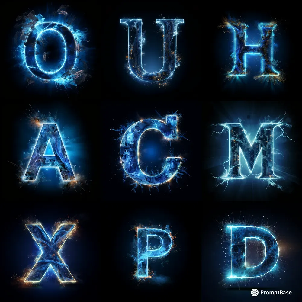 Blue Energy Letters Designs Midjourney Prompt | PromptBase