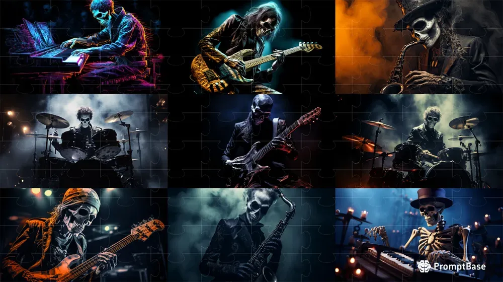 Skeleton Rock Band Series Midjourney Prompt | PromptBase