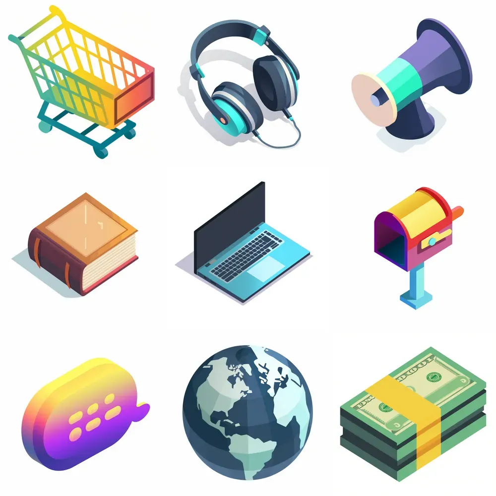 Isometric Media Icons Midjourney Prompt | PromptBase