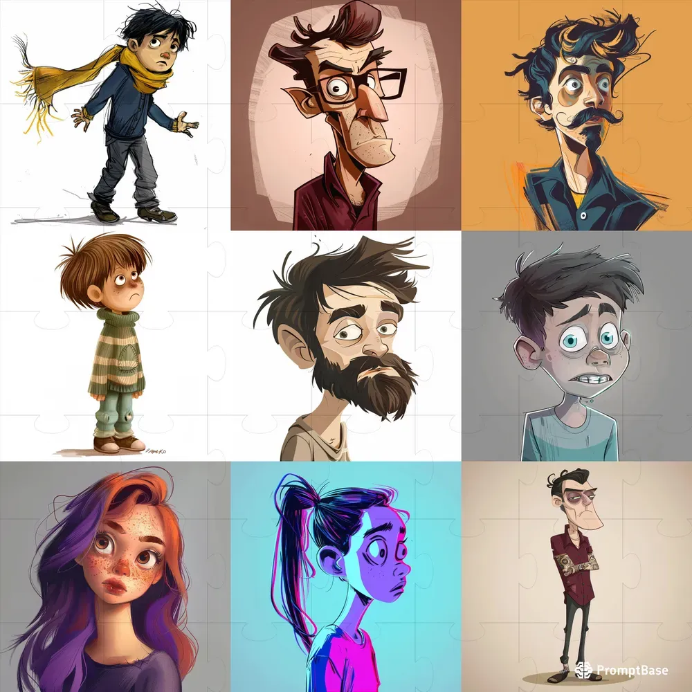 Emotional 2D Cartoons In Weird Poses Midjourney Prompt | PromptBase