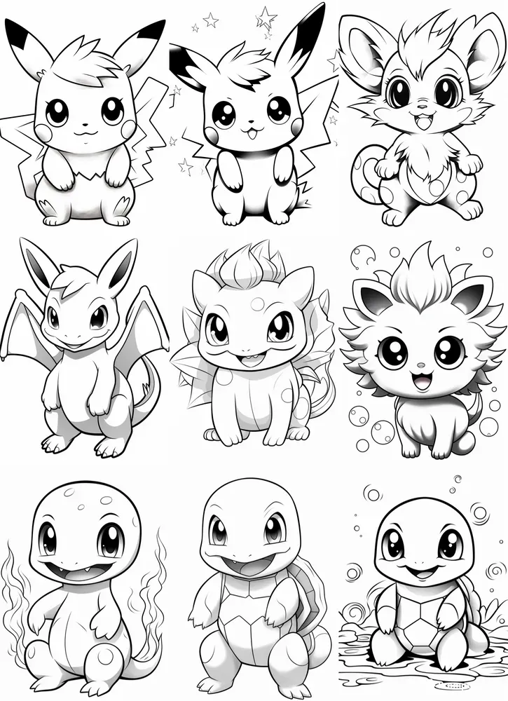Kawai Pokemon Coloring Pages Midjourney Prompt | PromptBase