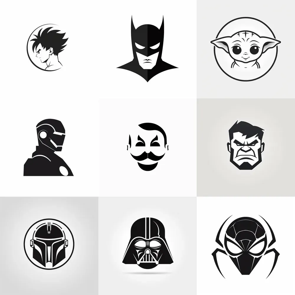 Logos Of Famous Movie Characters Midjourney Prompt | PromptBase