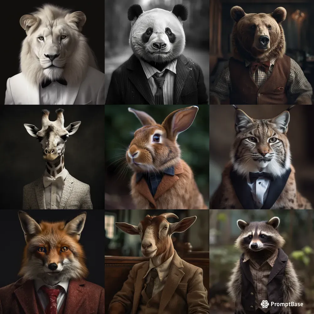 Animals In Formal Attire Midjourney Prompt | PromptBase