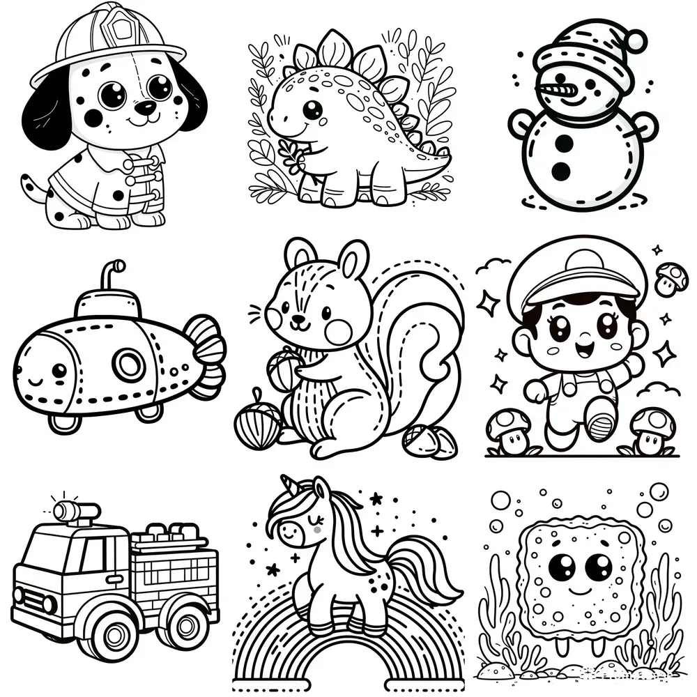 Easy Line Art Coloring Pages For Kids DALL·E Prompt | PromptBase