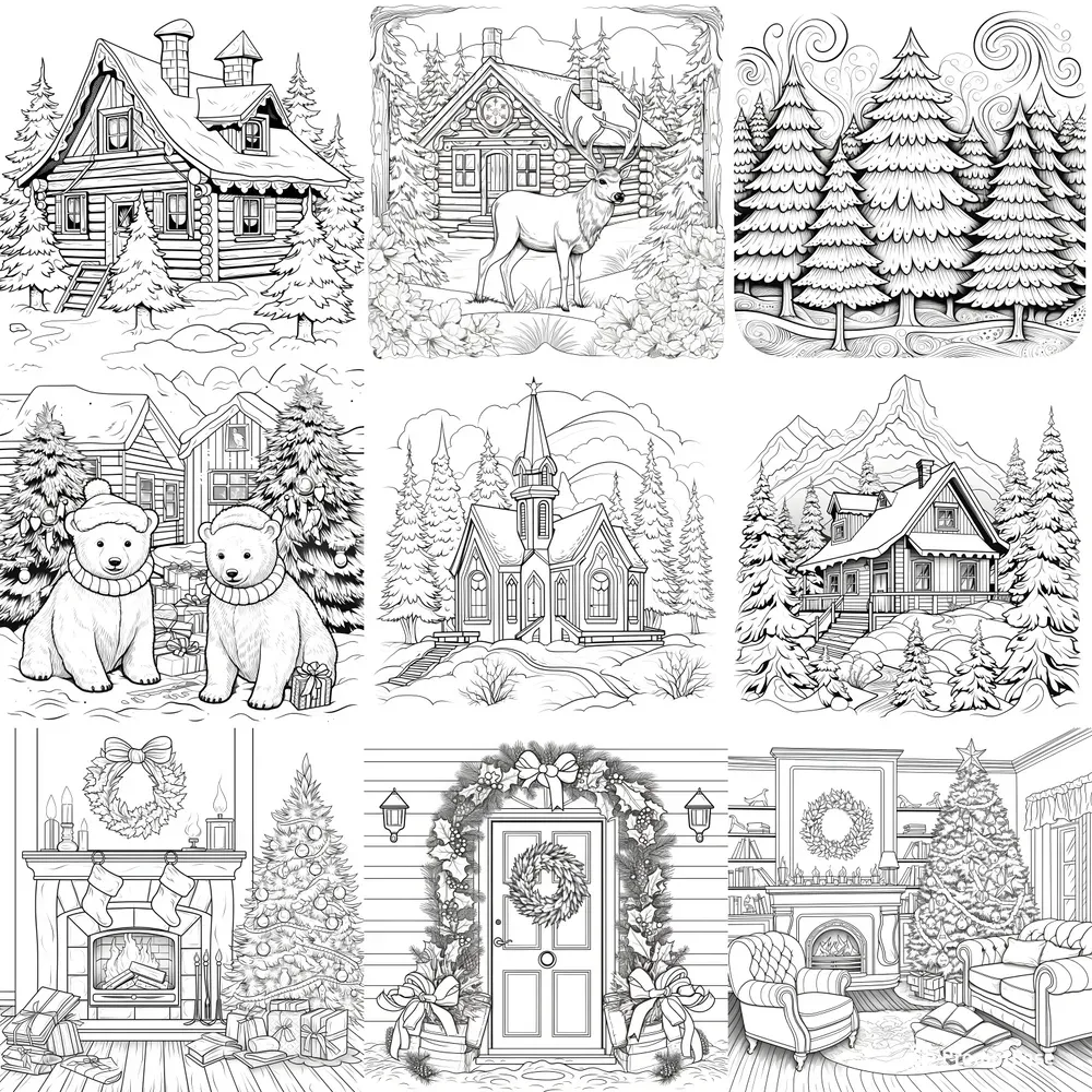 Cozy Christmas Coloring Pages Midjourney Prompt | PromptBase