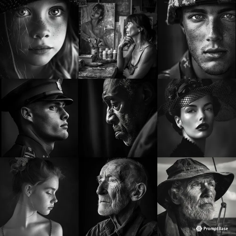 Realistic Monochrome Portrait Photography Midjourney Prompt | PromptBase