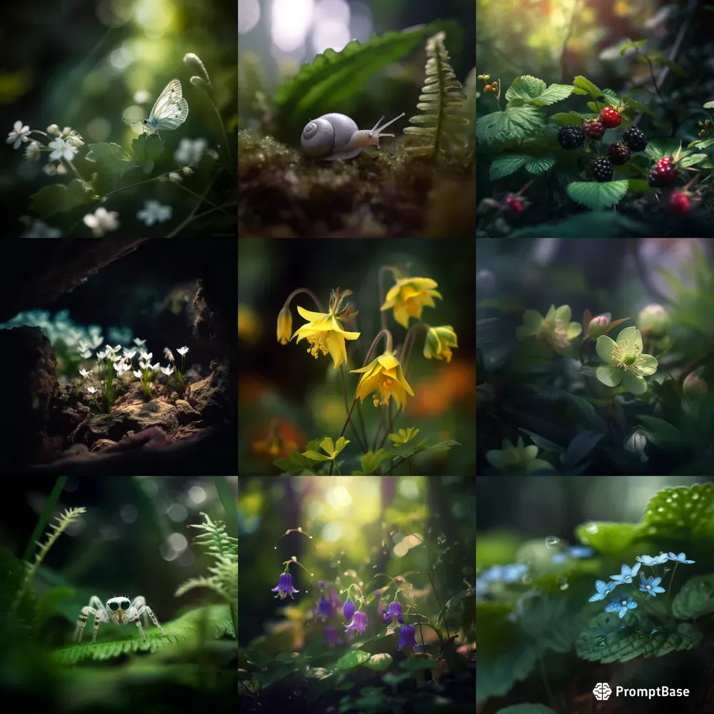 Simple Macro Photos Of Forest Plants Midjourney Prompt | PromptBase