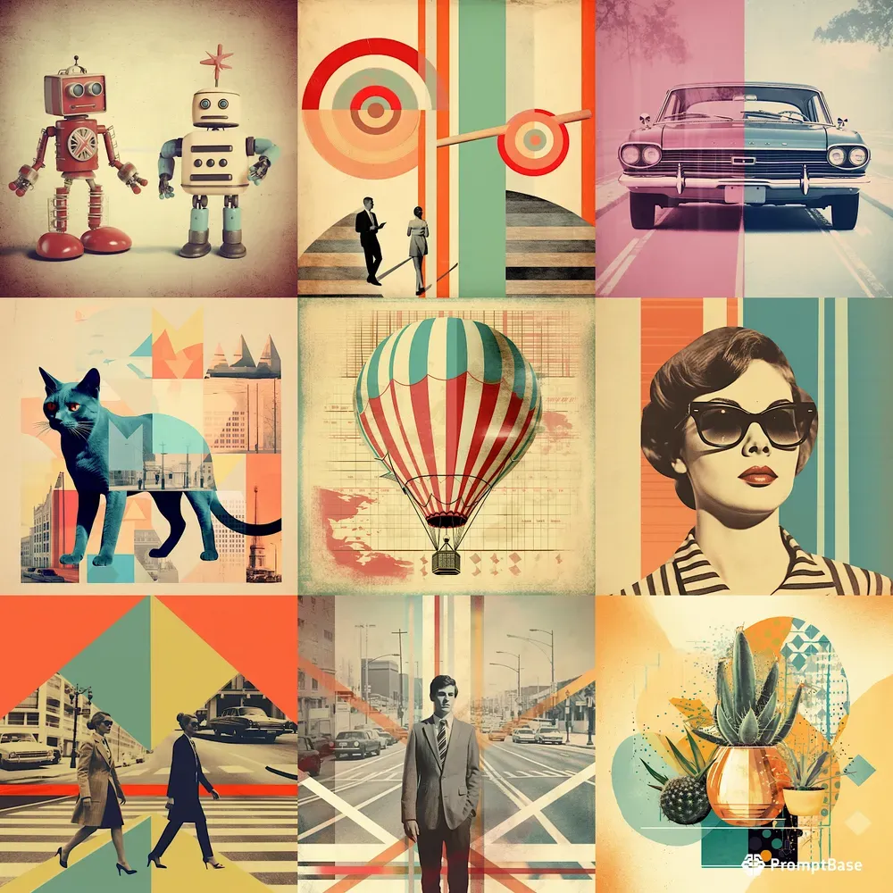 60s Advertisements With Collages Midjourney Prompt | PromptBase