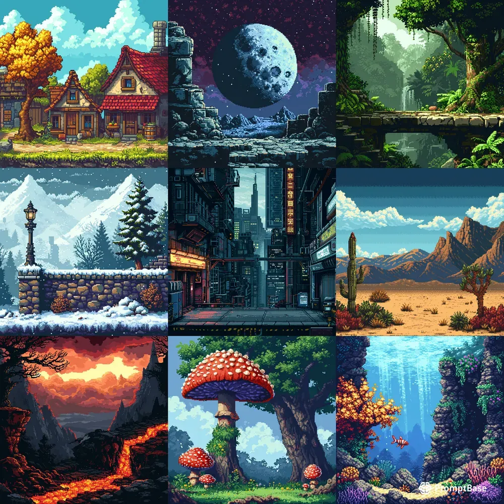 2D Pixel Art Game Texture Backgrounds Midjourney Prompt | PromptBase