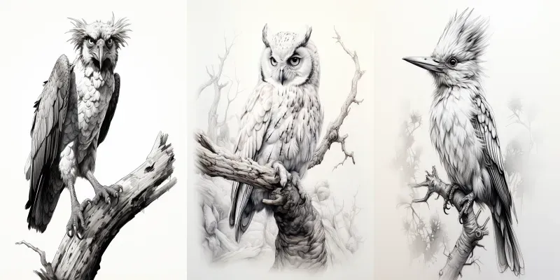 Graphite Wings Detailed Bird Portraits Midjourney Prompt | PromptBase