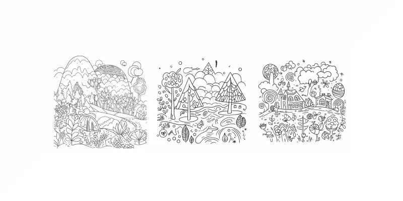 Simple Nature Doodle Coloring Pages Midjourney Prompt | PromptBase