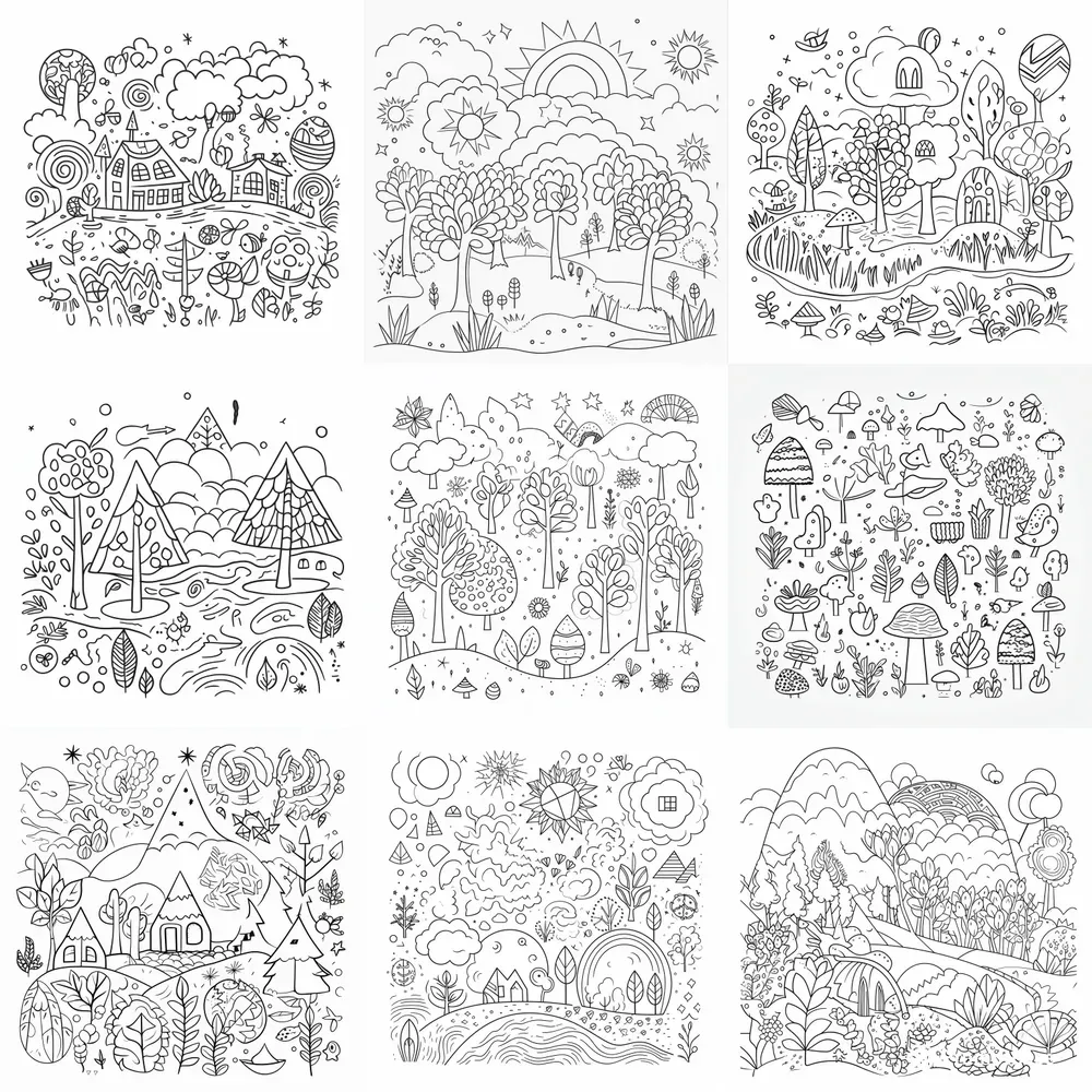 Simple Nature Doodle Coloring Pages Midjourney Prompt | PromptBase