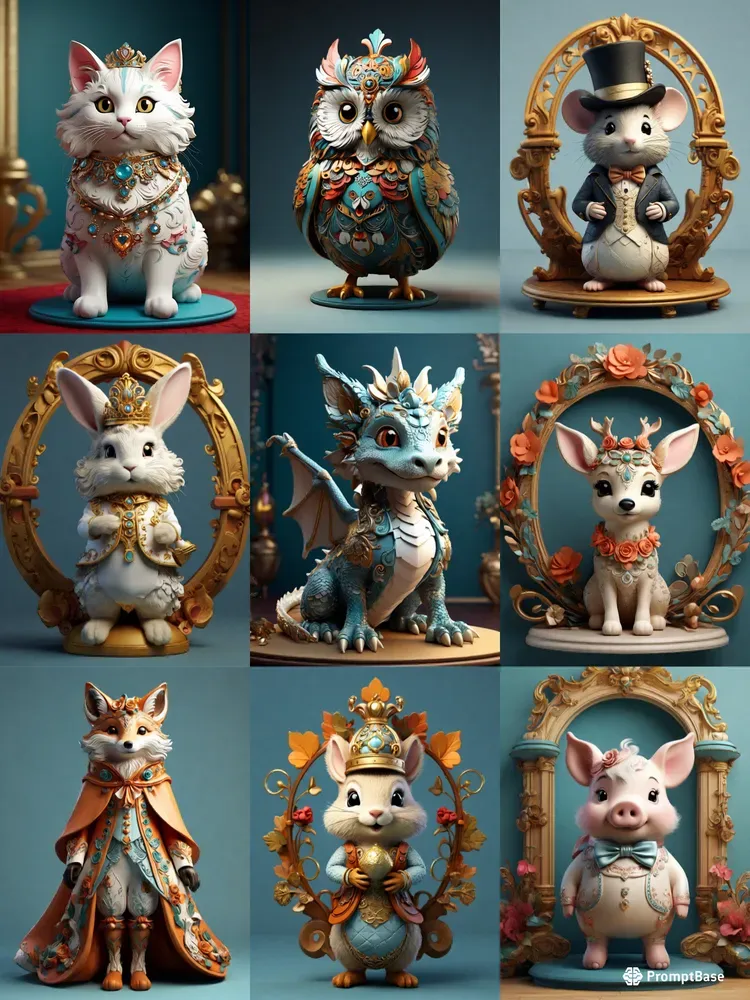 Baroque-inspired Whimsical 3D Characters Leonardo Ai Prompt | PromptBase