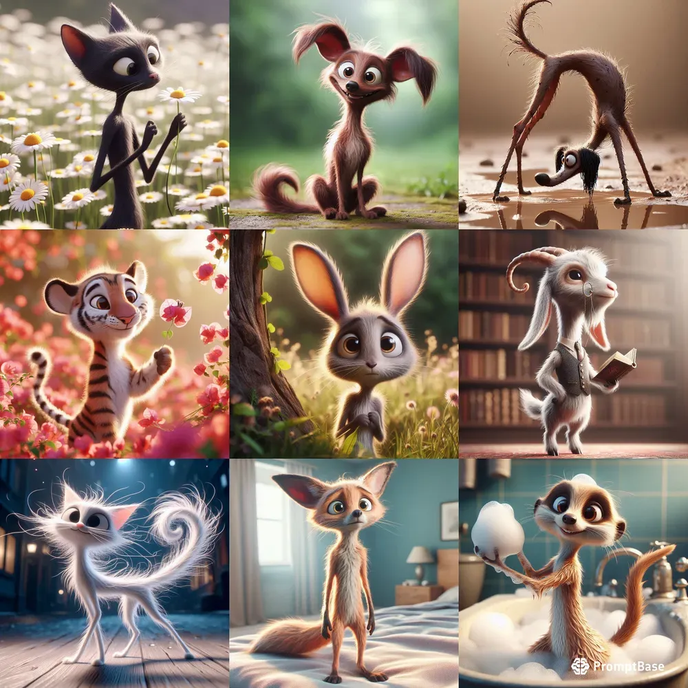 Whimsical Thin Pixar Animals DALL·E Prompt | PromptBase