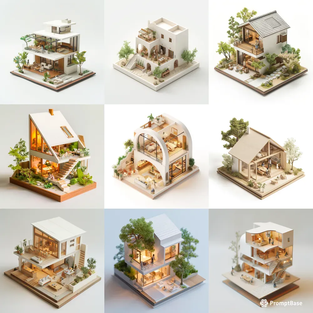 Miniature Architectural Homes Midjourney Prompt | PromptBase
