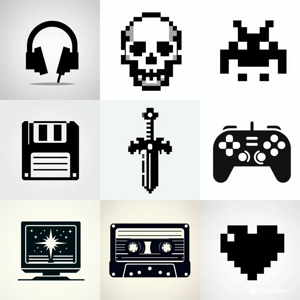 Retro Game Icons Uiux Logos Vectors DALL·E Prompt | PromptBase