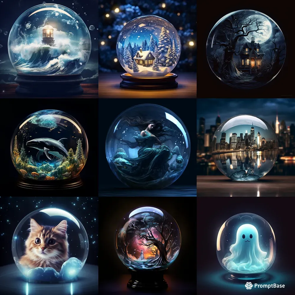 The Whole Life In Snow Globes Midjourney Prompt | PromptBase