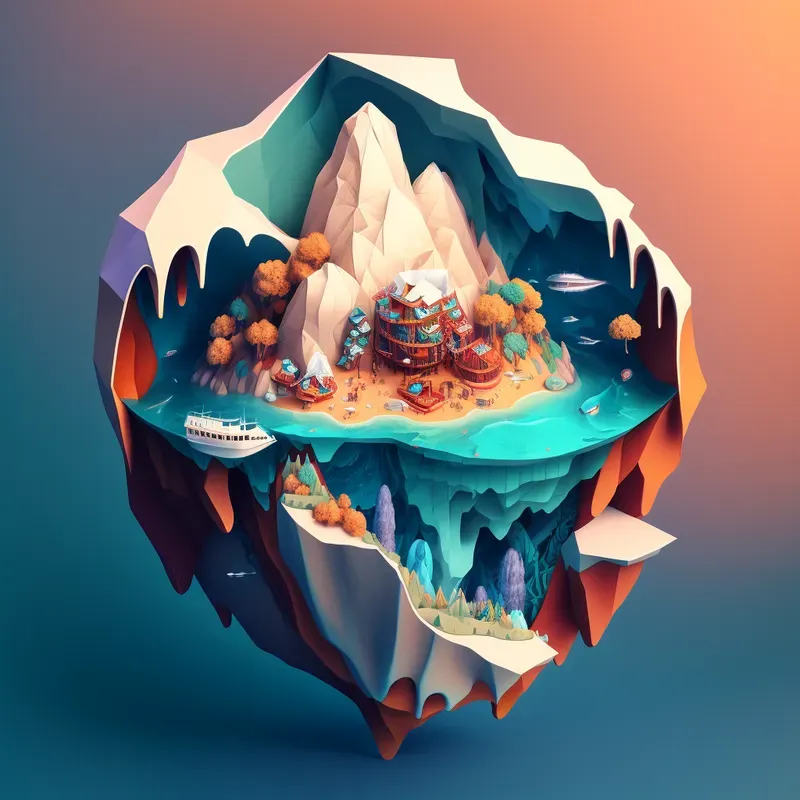 Isometric Fantasy Island 3D Illustrations Midjourney Prompt | PromptBase