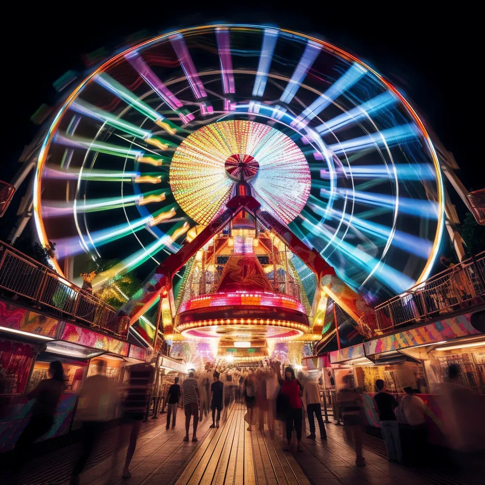 High Speed Neon Amusement Park Rides Midjourney Prompt | PromptBase