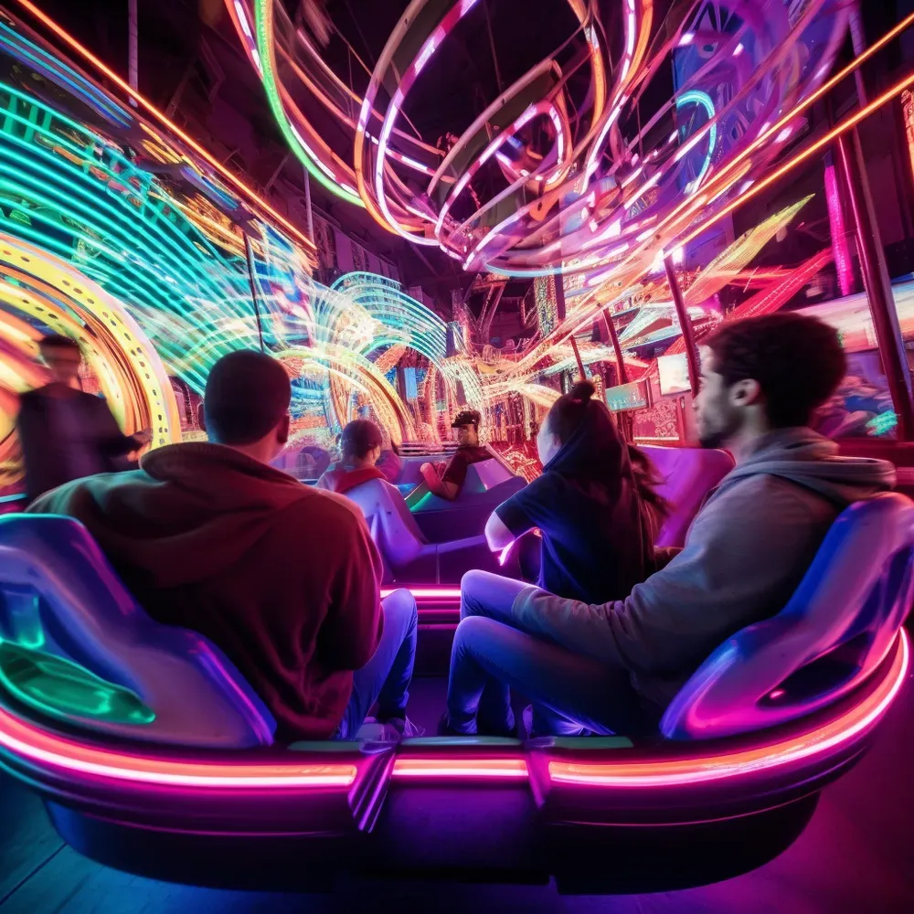 High Speed Neon Amusement Park Rides Midjourney Prompt | PromptBase