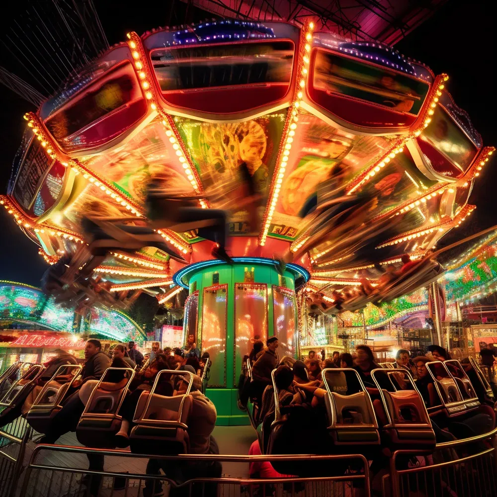 High Speed Neon Amusement Park Rides Midjourney Prompt | PromptBase
