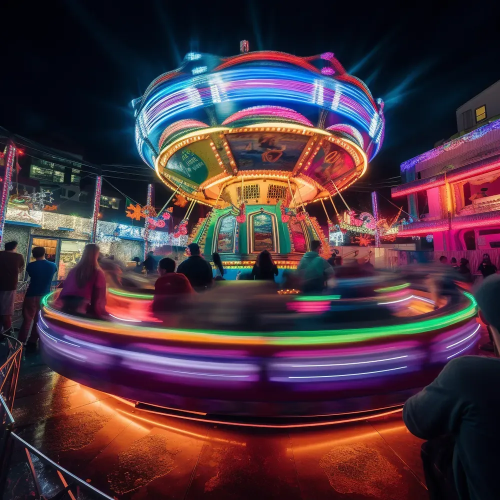 High Speed Neon Amusement Park Rides Midjourney Prompt | PromptBase
