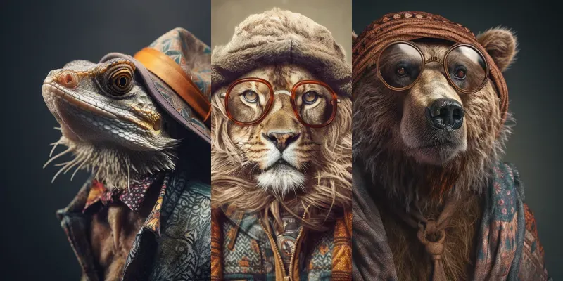 Hippie Animals Portraits Midjourney Prompt | PromptBase