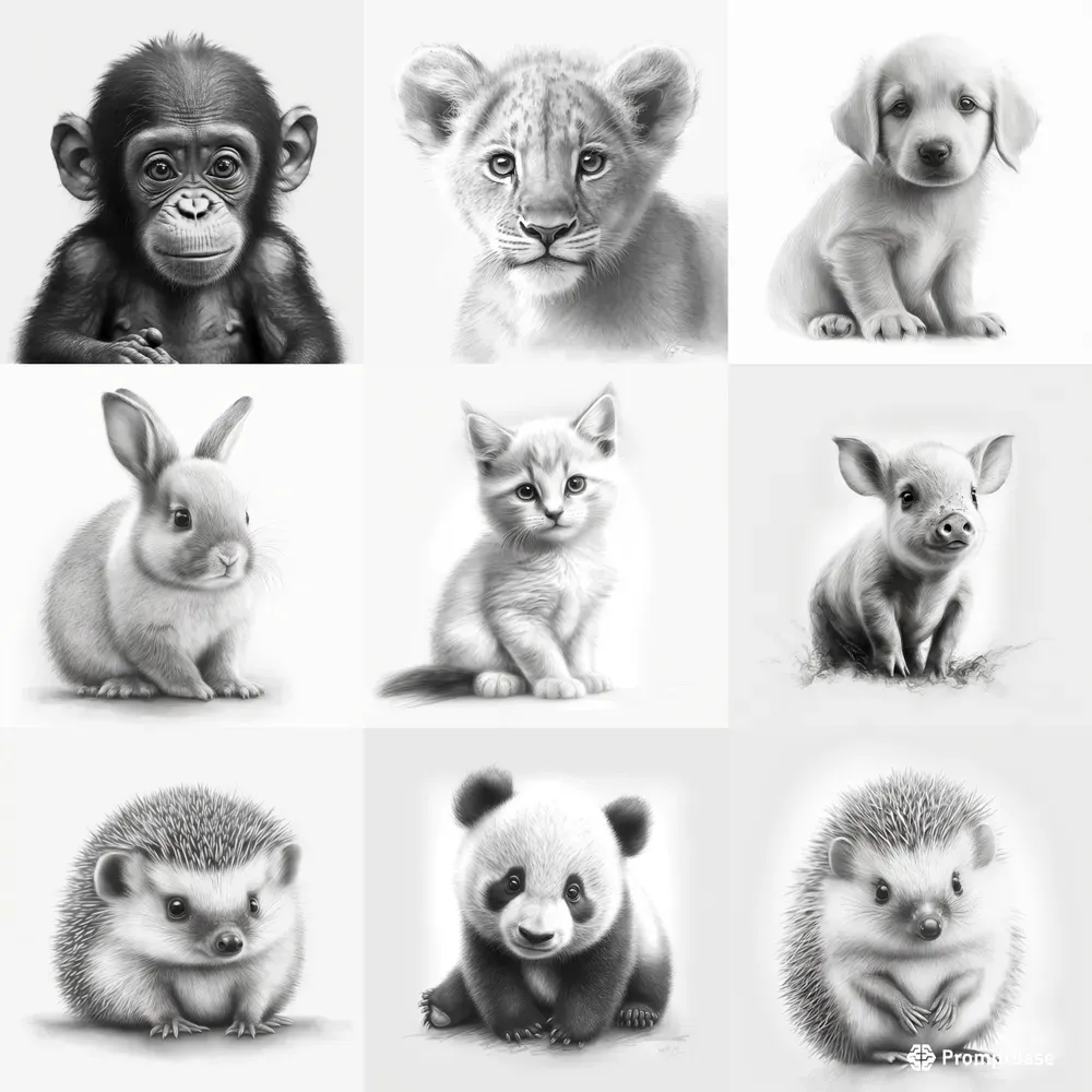 Cute Realistic Animal Sketch Art Midjourney Prompt | PromptBase