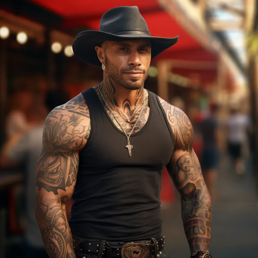 Photos Of Muscle Tattooed Men Midjourney Prompt | PromptBase