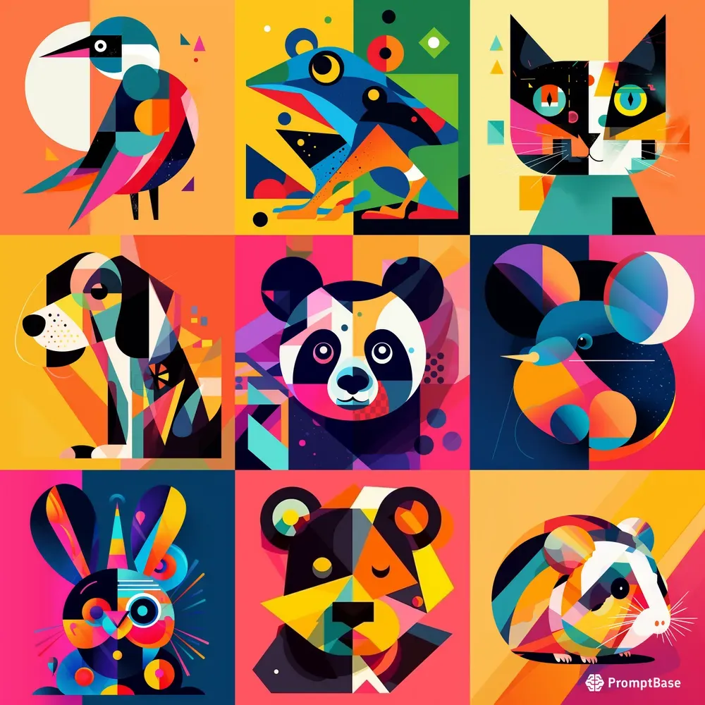 Cubism Animal Design Illustrations Midjourney Prompt | PromptBase