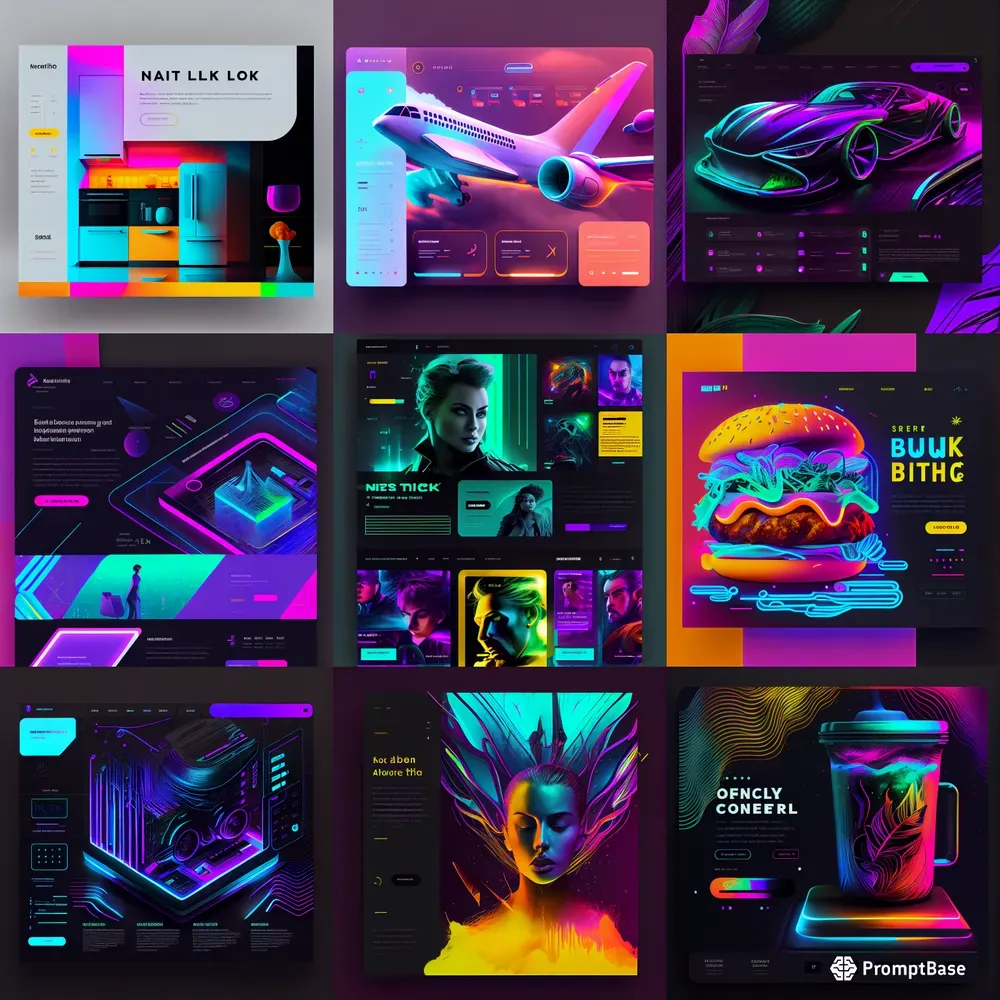 Futuristic Neon Website Mockups Midjourney Prompt | PromptBase